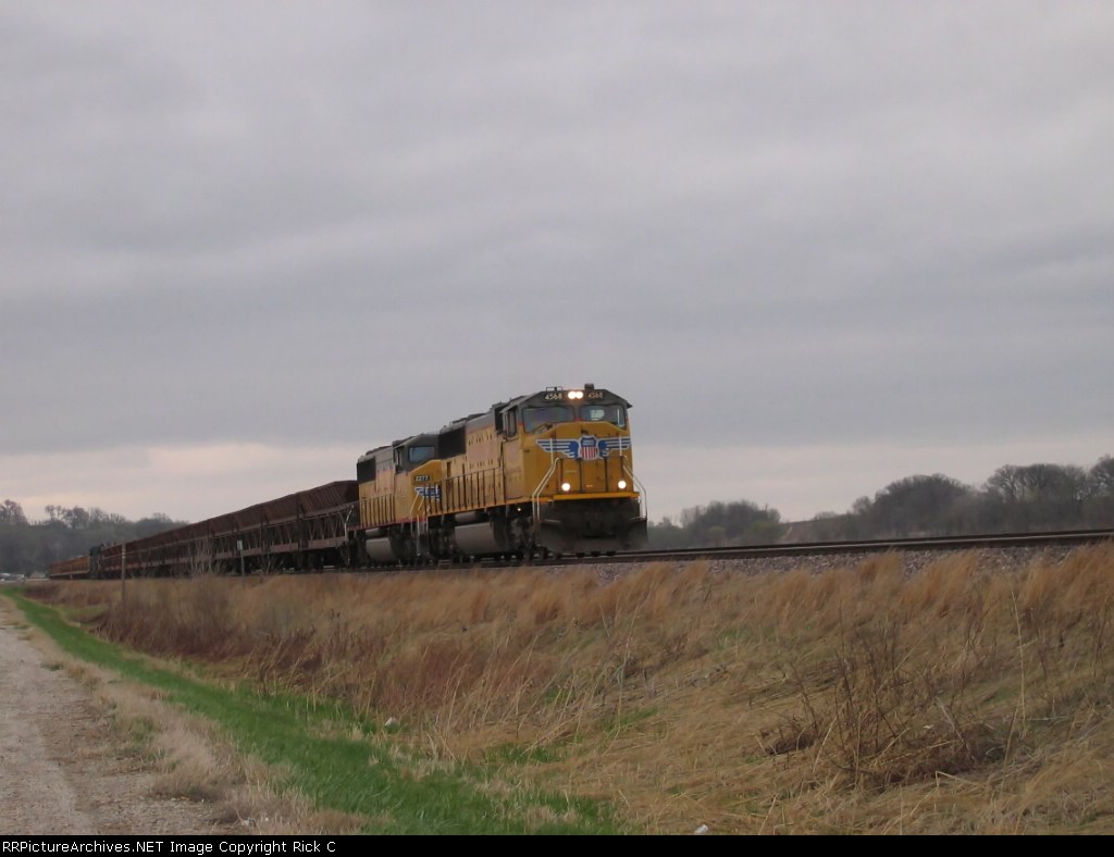 UP 4568 Leads A Ballast Train WB